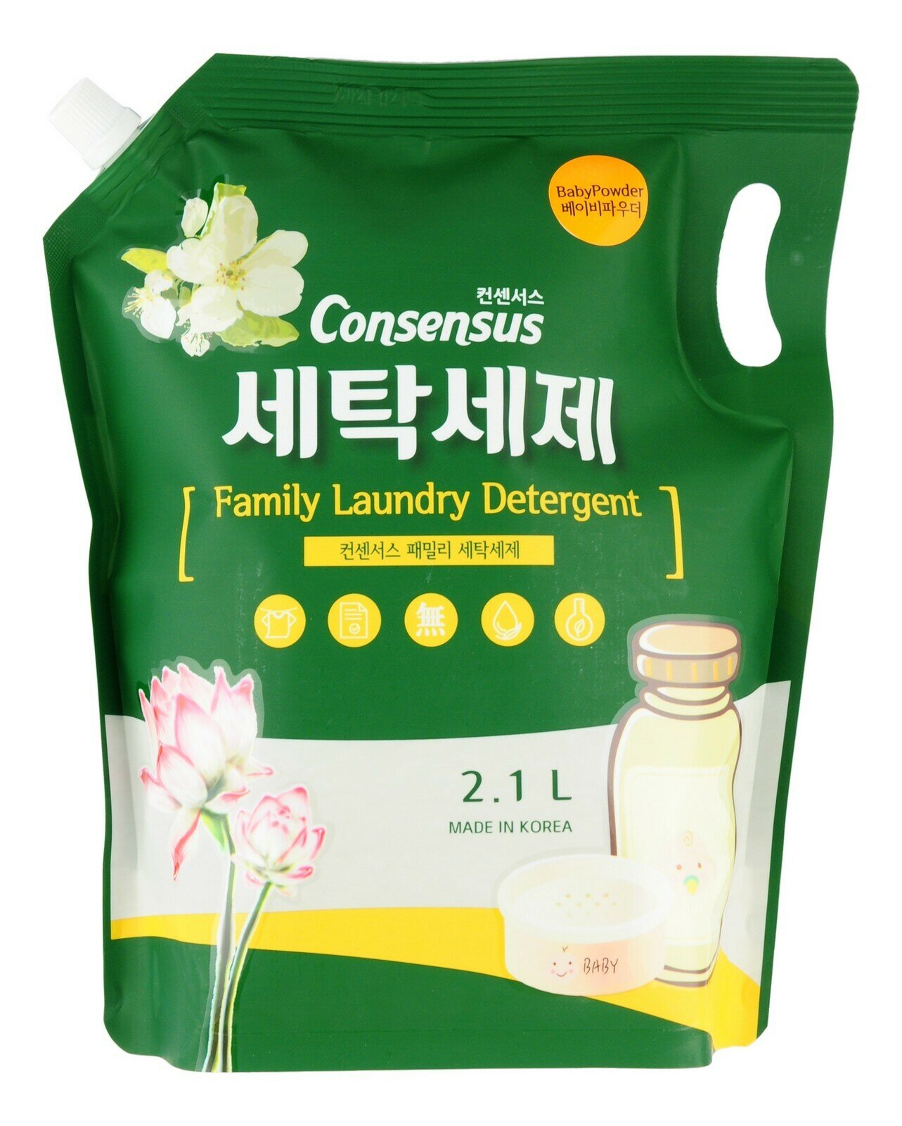 Consensus Liquid Laundry Detergent Жидкое средство для стирки (для всей семьи), аромат детской присыпки, 2100 мл, арт. 053328