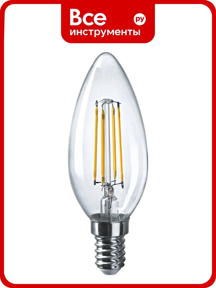 Лампа филаментная Navigator NLL-F-C35-6-230-2.7K-E14, 6Вт, теплый белый, 650 лм, срок службы 30000 ч, цоколь E14, прозра