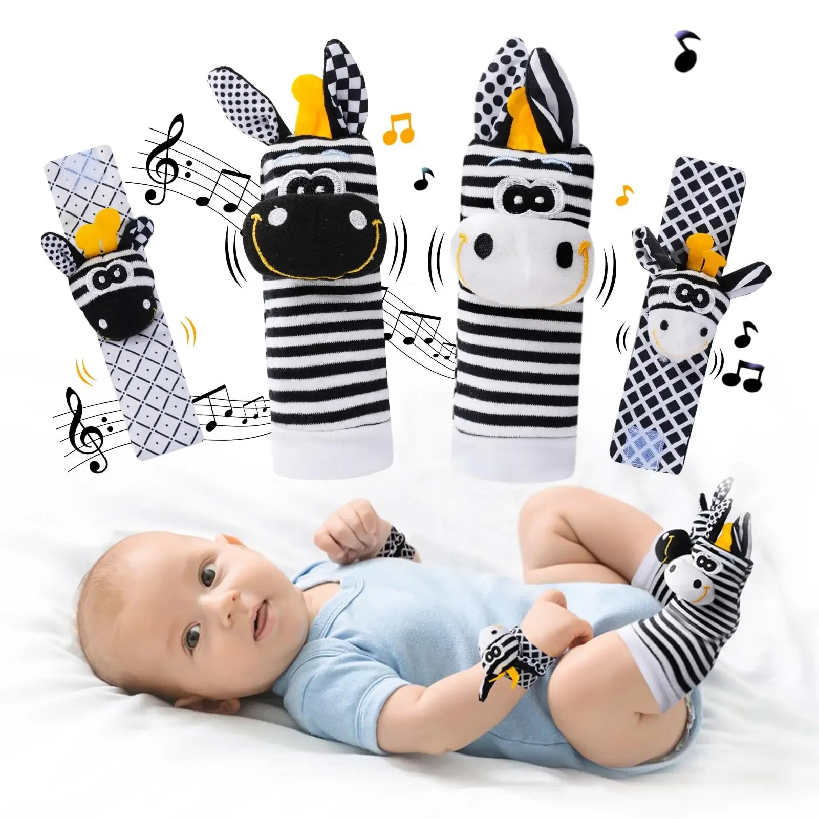 Погремушки-носочки для малыша, Zebra, Black White Giraffe