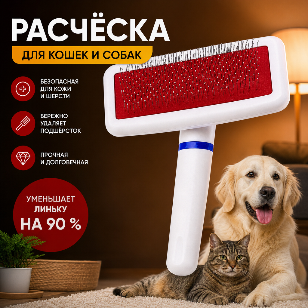 Профессиональная щетка для груминга питомцев, комфортный, нескользящий