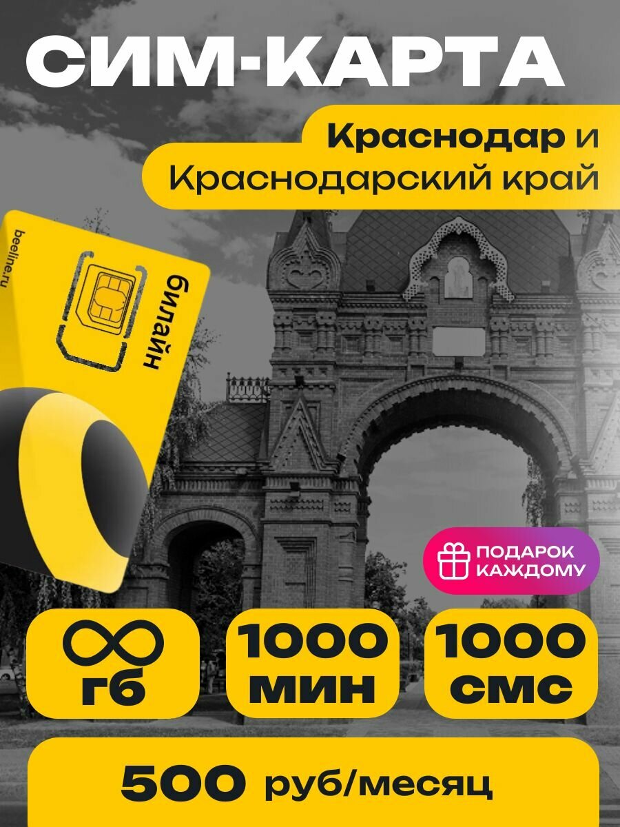 Сим-карта Билайн тариф Эксклюзивный Онлайн Краснодарский край Безлимитный интернет и 1000 минут за 500 руб.