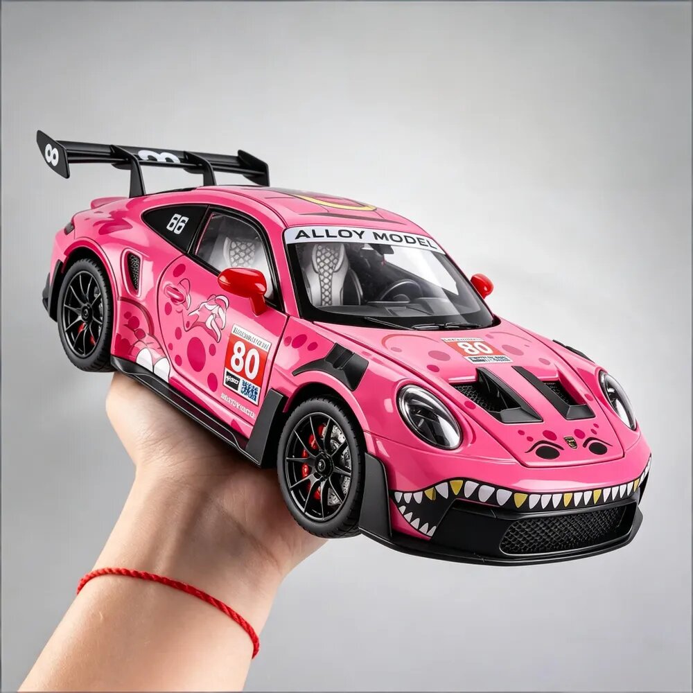 1:24 Porsche 911 GT3 RS Tyrannosaurus Rex Painted Modified Racing, Коллекционные металлические модели, Детские игрушечные машинки, Подарок на день рождения
