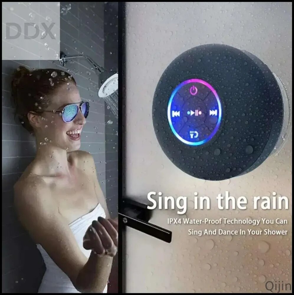 Портативный водонепроницаемый Bluetooth душ динамик с присосом и светодиодным светодиодным 3D - басом