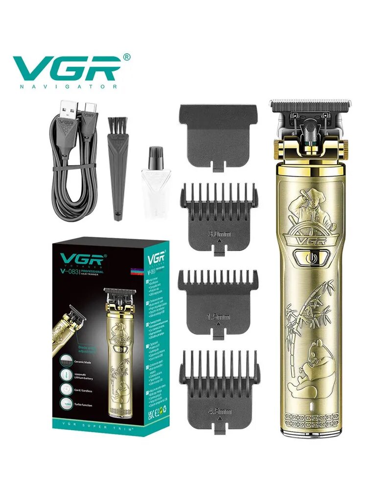 Машинка для стрижки VGR V-083, для волос, бороды, усов, 3 насадки, бронзовый
