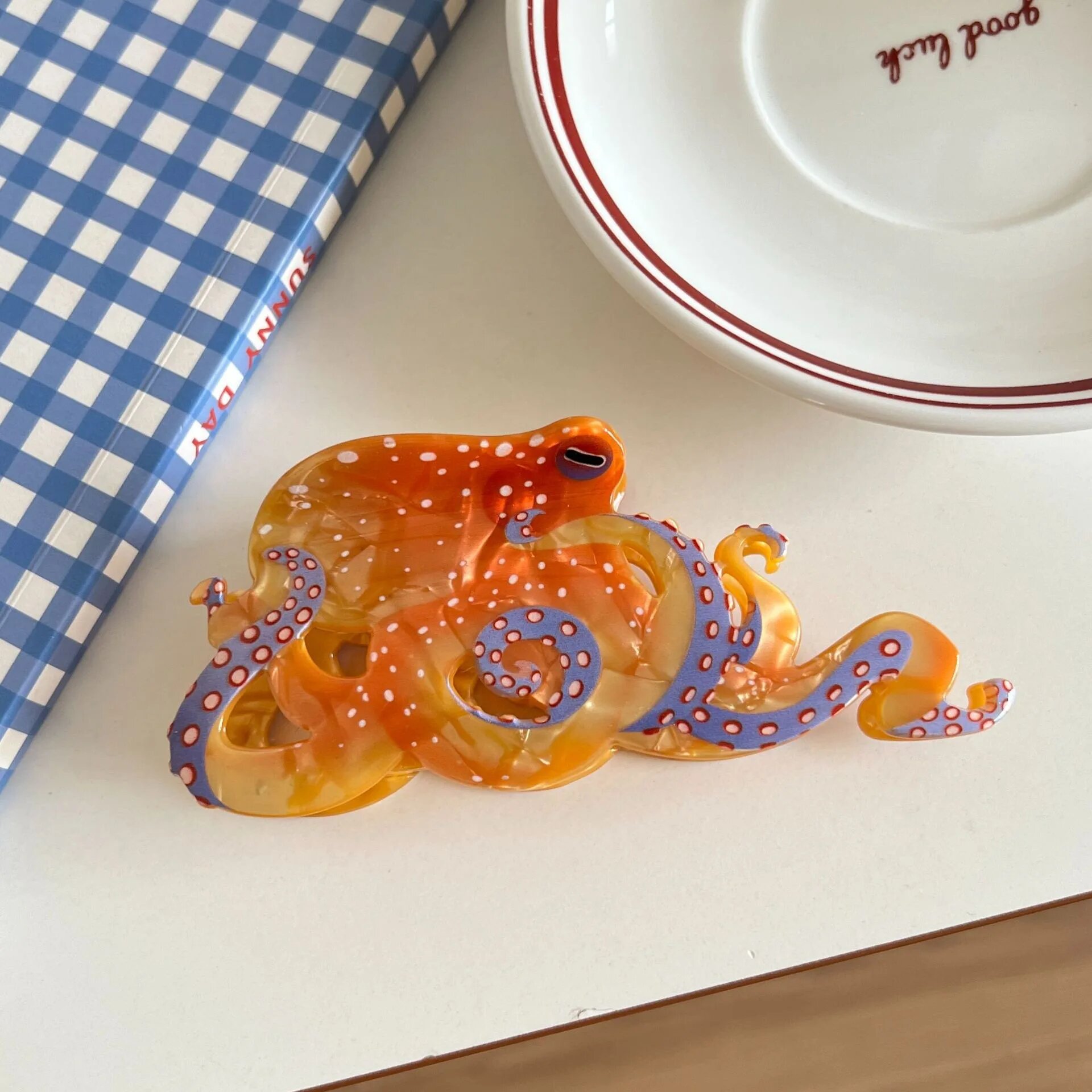 Забавный тканый зажим для волос с морскими животными 12cm orange octopus