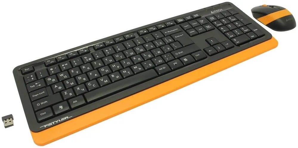 Клавиатура и мышь беспроводная A4Tech Fstyler черный/оранжевый (FG1010 ORANGE) USB