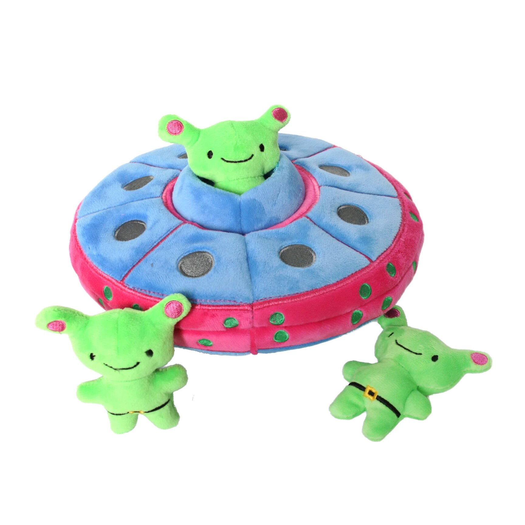 Q-Monster Набор звуковых плюшевых игрушек Летающий диск + 3 инопланетянина 5 штук для питомцев
