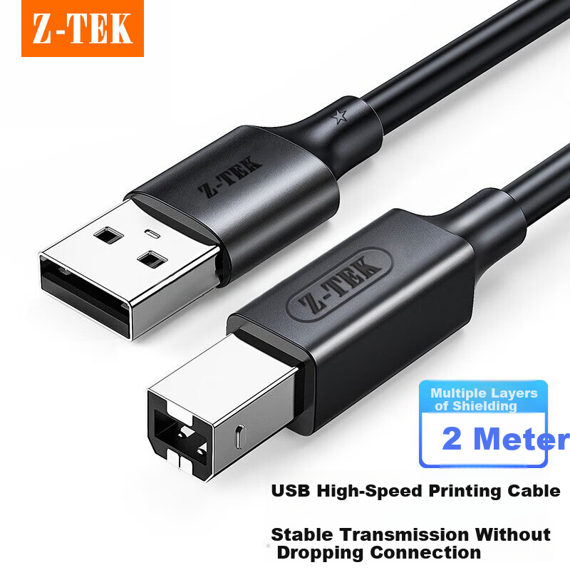 Кабель для принтера Z-TEK USB 2.0 2 м двойная экранировка для HP Canon Epson Длина：2 метраТип：Кабель принтера USB 2.0