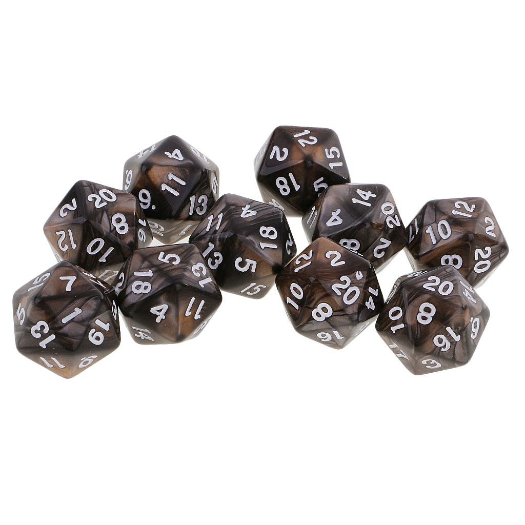 10 шт. 20-гранных многогранных кубиков D20 для настольных игр Dungeons and Dragons, кофейно-серый цвет.