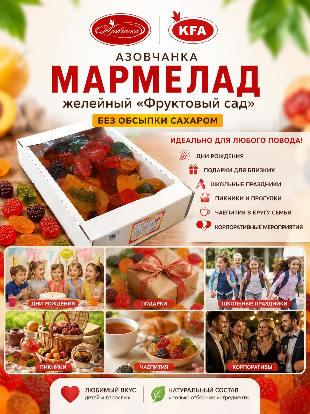 Мармелад Фруктовый сад желейный Халяль, без сахарной обсыпки в коробке 2 кг, — фото 1