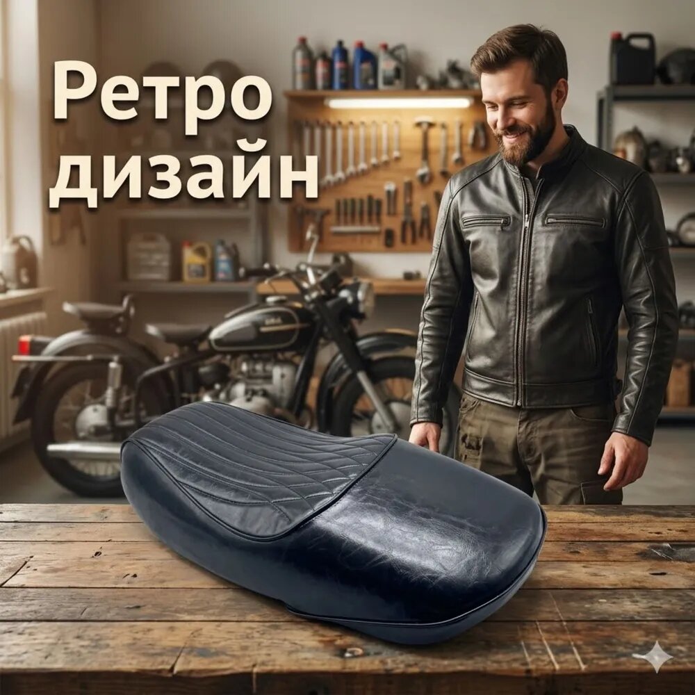 Ретро сиденье для мотоцикла и скутера, водонепроницаемое кожаное седло с ромбовидной строчкой и креплениями.