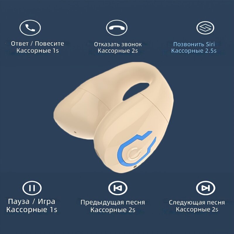 Беспроводная моно-гарнитура бежевого цвета, ультра-долгое время ожидания, Hi-Fi звонки, для бизнеса, спорта и фитнеса, легкая мини портативная