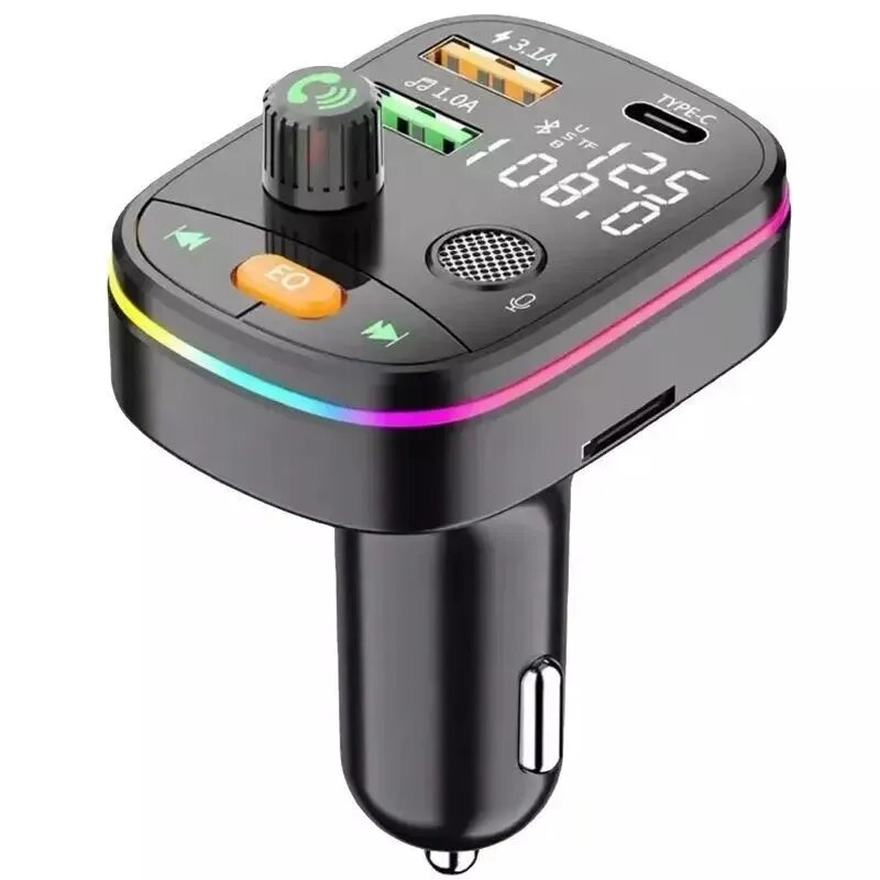FM-модулятор трансмиттер автомобильный плеер USB type-c зарядка Bluetooth / блютуз фм адаптер автомобильный / Черно-серый