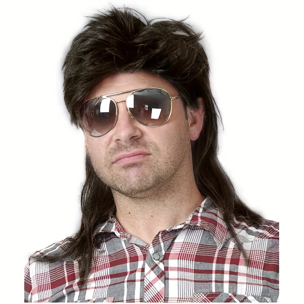 Мужской парик Mullet 16 дюймов, цвет 1B, для костюмов 80-х и вечеринок, аксессуар для косплея