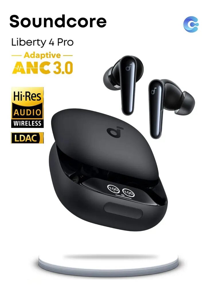 Наушники беспроводные с микрофоном Anker Soundcore Liberty 4 Pro, Bluetooth, USB Type-C, черно-серый