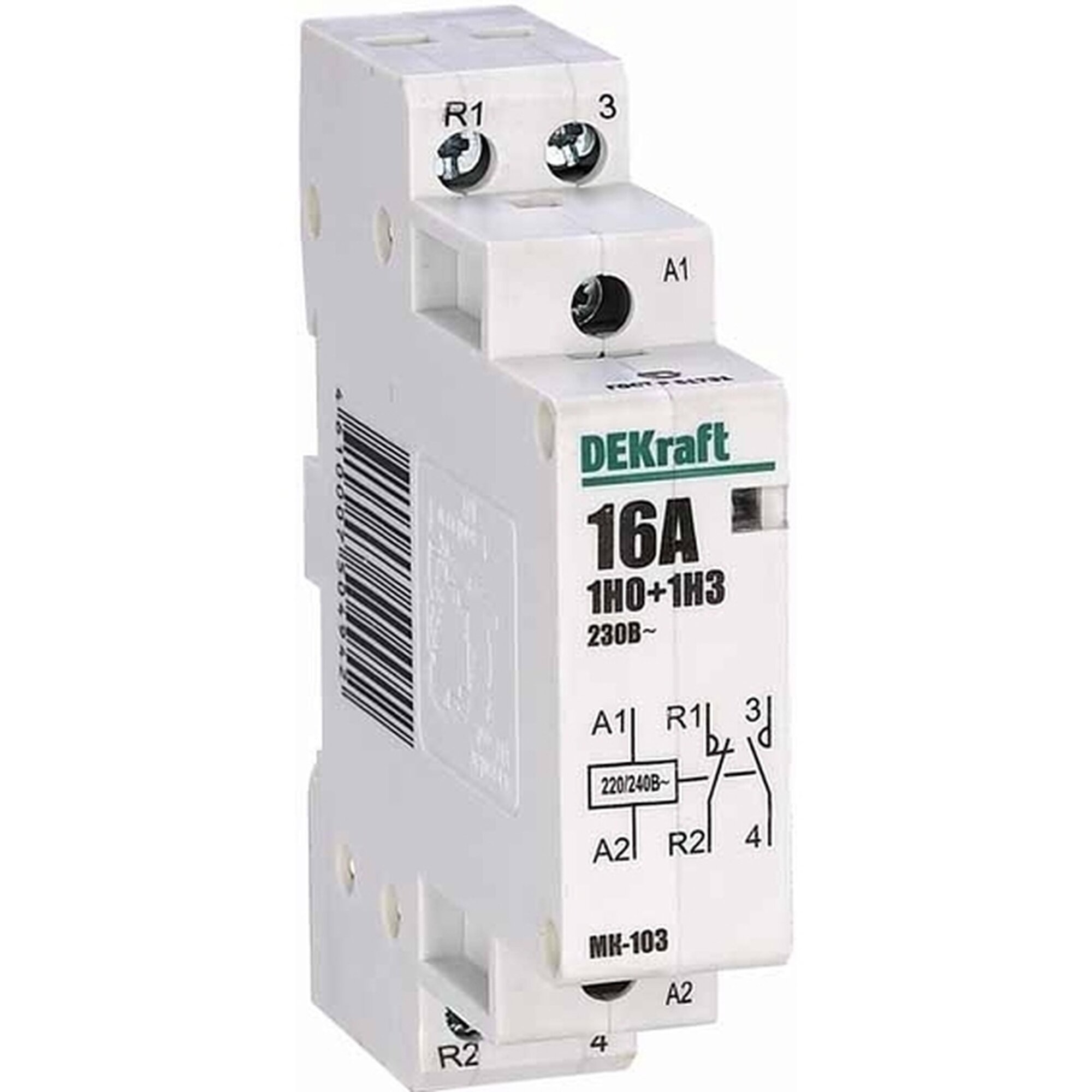 Модульный контактор 16А 1NO+1NC 230В AC DEKraft МК-103-016А-230В-11 18051DEK
