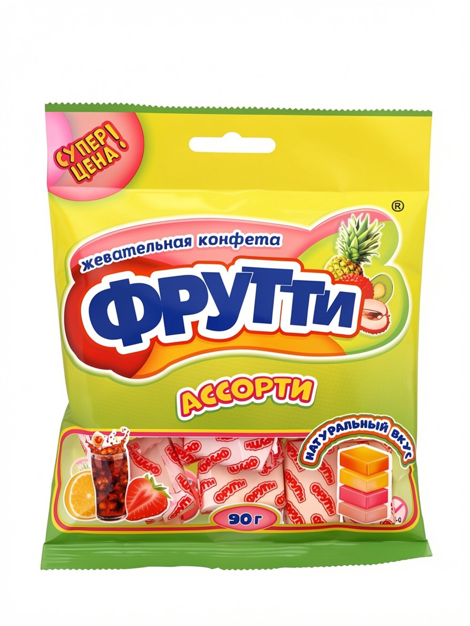 "Фрутти" 90 гр./жевательная конфета с ароматом тропических фруктов, апельсина, клубники, колыв пакете 1