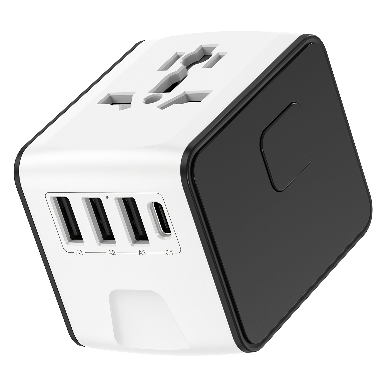 Универсальный дорожный адаптер с 4 USB-портами (1 Type-C 3.0A и 3 USB-A), выход 3.4A, для 170+ стран, белый