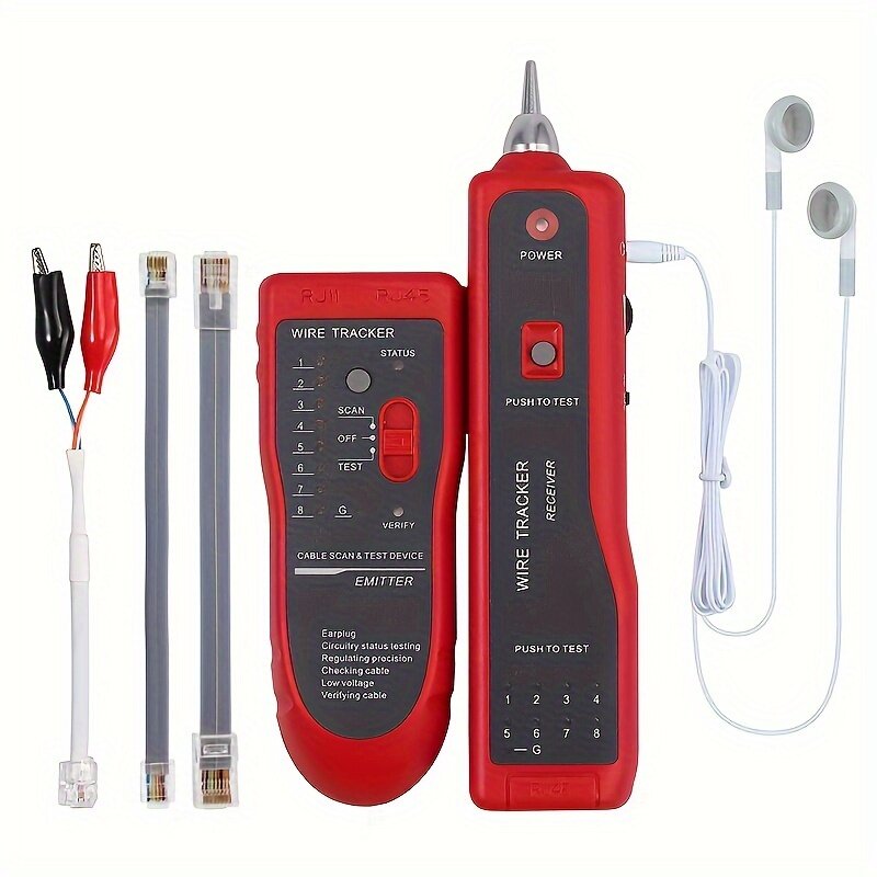 Тестер сетевых кабелей Cat5 Cat6 RJ11 RJ45, трекер телефонных кабелей, тонер-провод, детектор LAN Ethernet (красный)