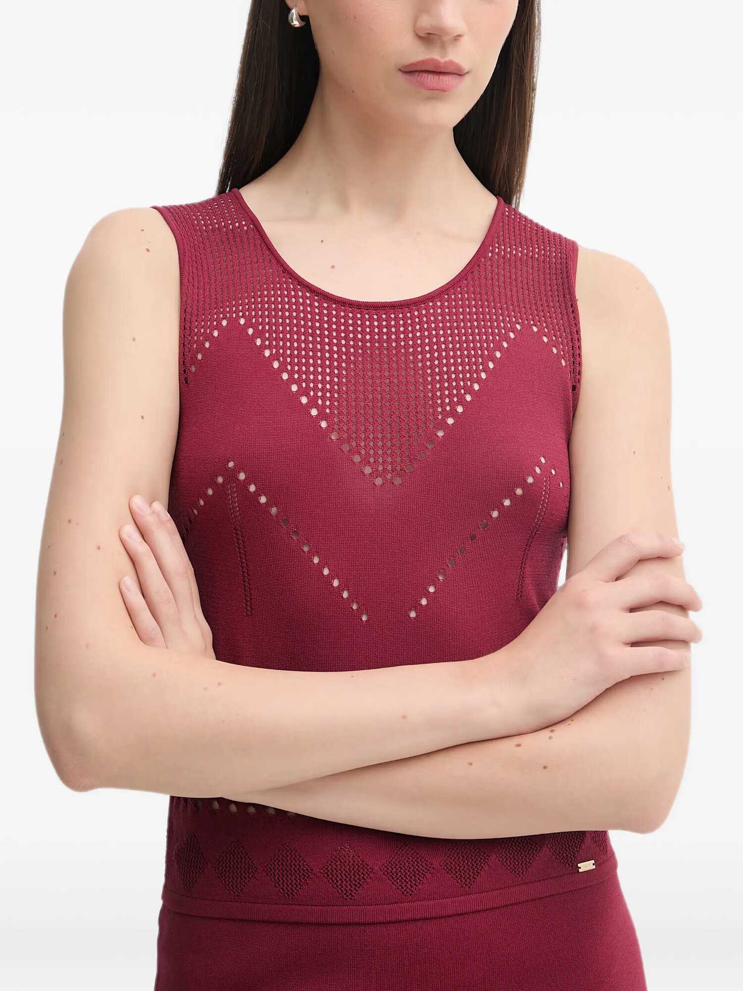 Топ GAUDI Pointelle-knit keyhole-back top, размер 44, красный — фото 1