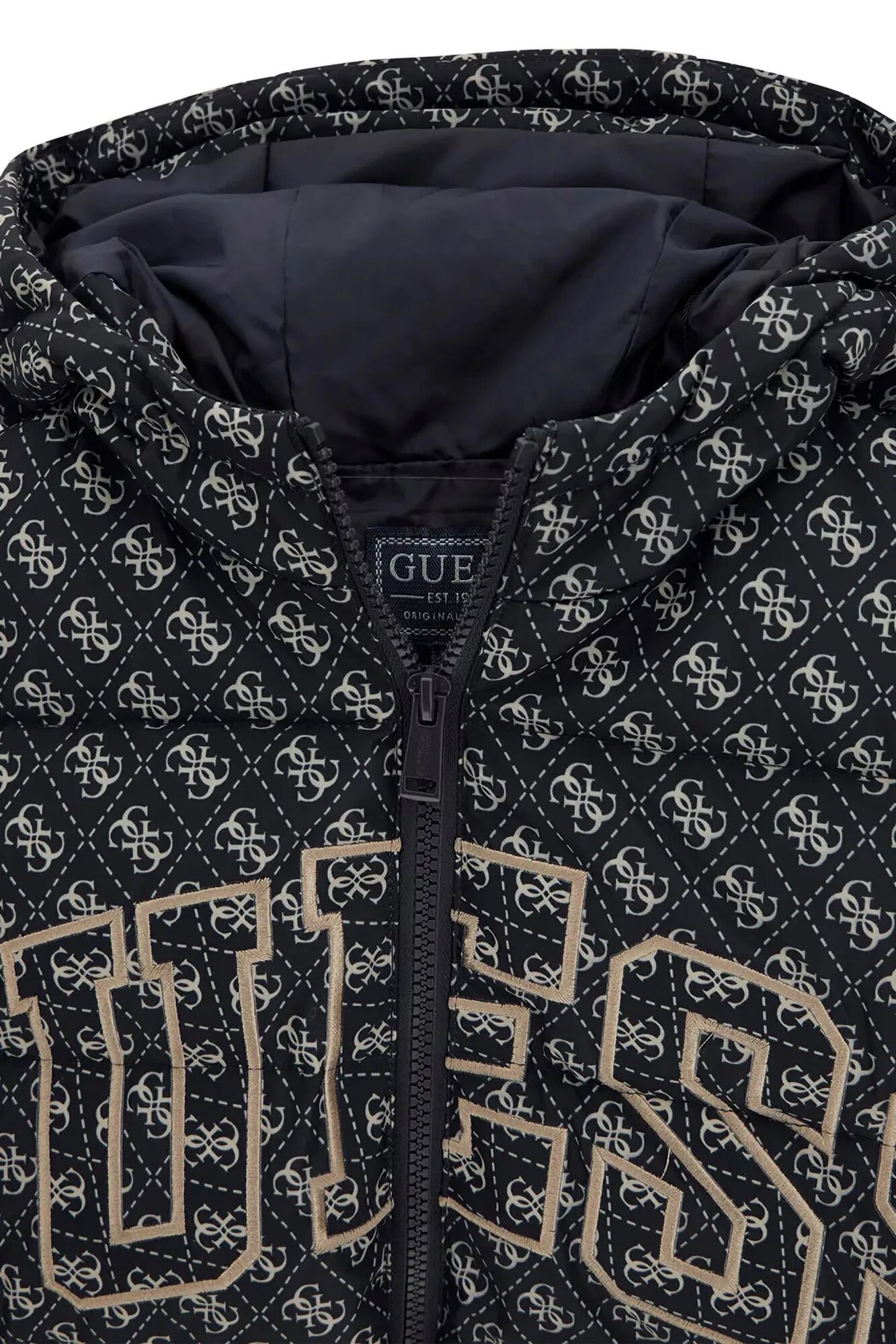 Куртка GUESS Monogram-print logo-patch jacket, размер 7 лет, черный/серый металик — фото 1