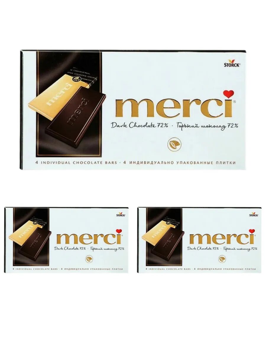 Merci Шоколад горький, 72%, 3 шт по 100 г