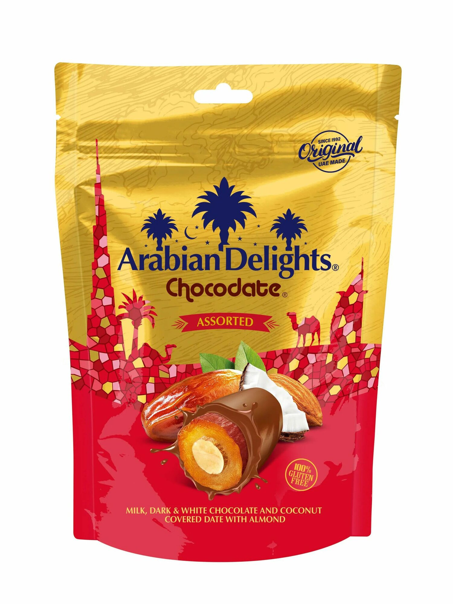 "Arabian Delights" "Ассорти фиников с миндалем в молочной, белой и темной шоколадной глазури", 70 г