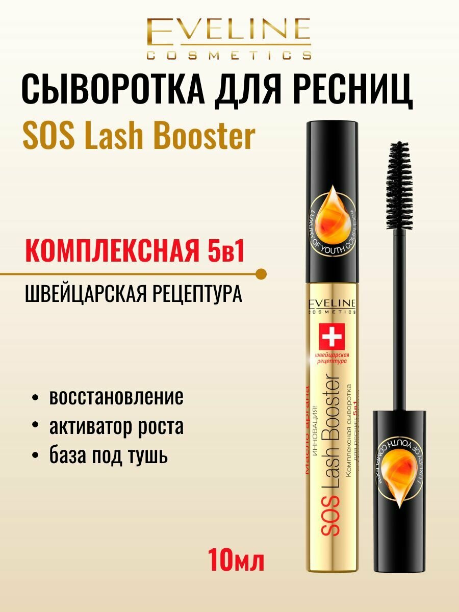 Сыворотка для ресниц Eveline комплексная 5в1 SOS LASH BOOSTER, 10мл