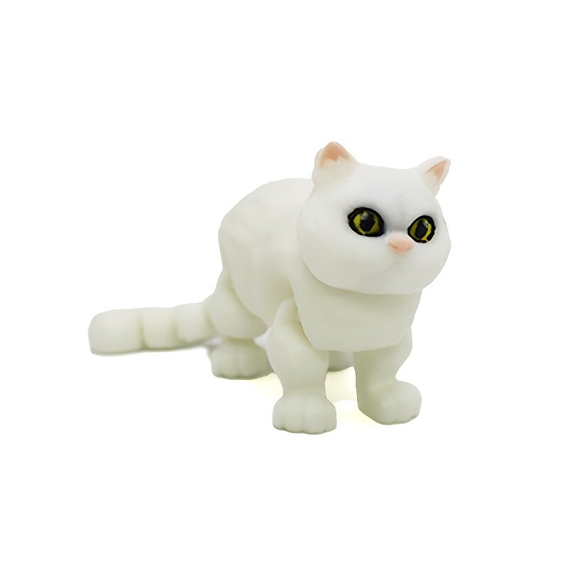 3D-печатная фигурка котенка табби серо-белого цвета с подвижными лапами и хвостом, реалистичными двигающимися глазами, для аквариума/полки/стола, с имитацией ручной росписи