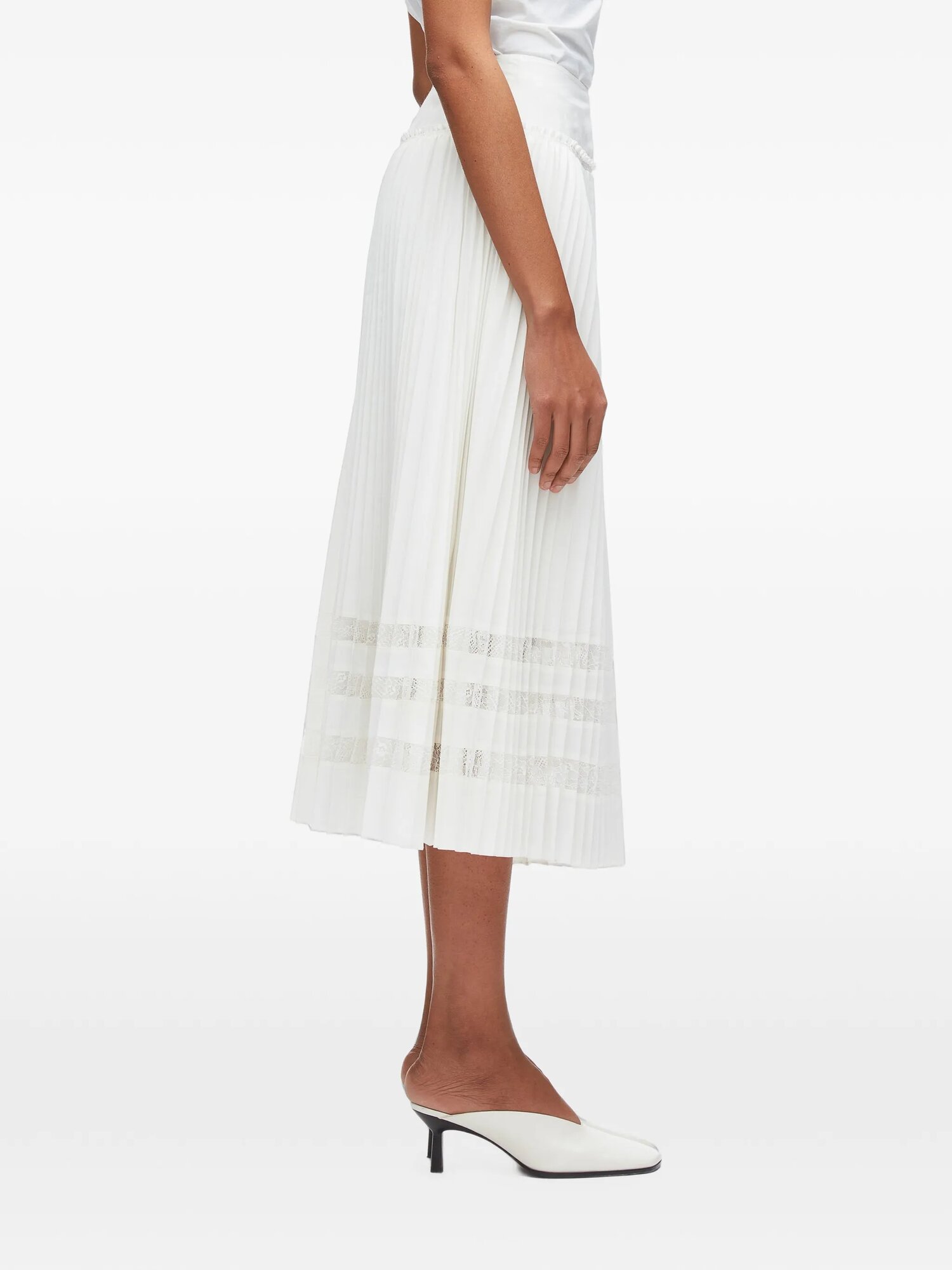 Юбка 3.1 Phillip Lim Pleated lace-insert midi skirt, размер 4, бежевый/белый — фото 1