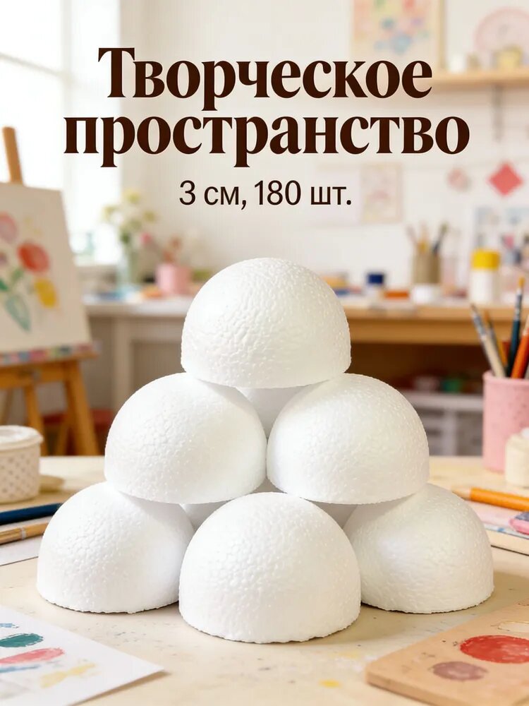 Пенопластовые полусферы 3 см, 180 шт, для творчества и поделок