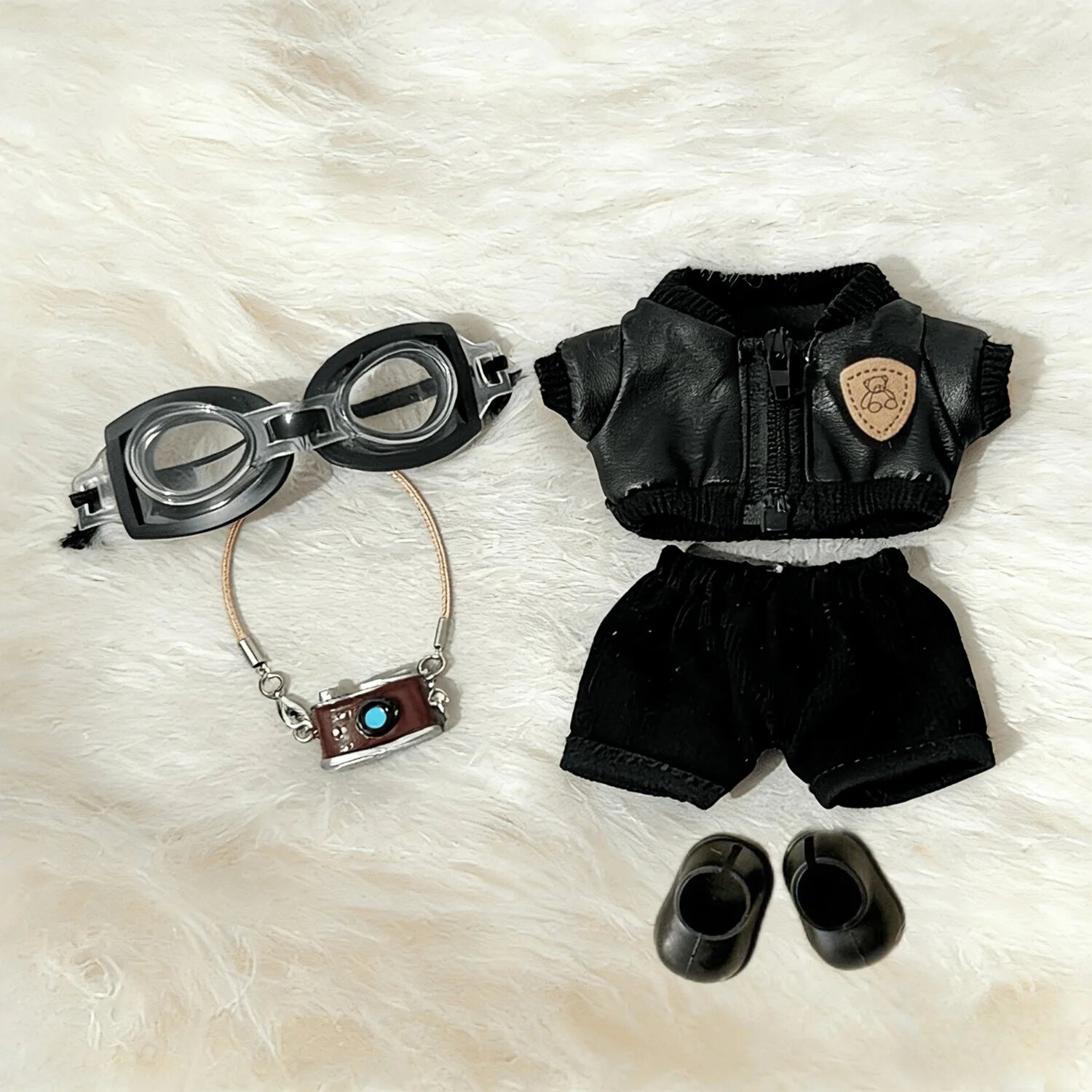 Кожаная куртка для куклы SKULLPANDA Labubu 17 см Черный, 5 pcs set G
