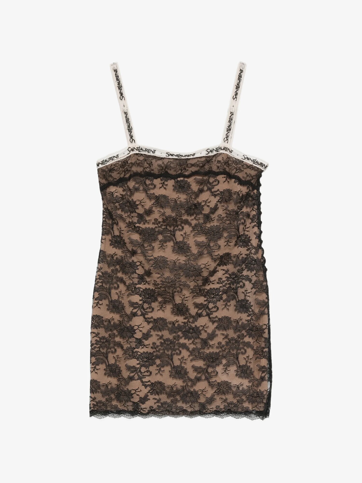 Платье Yves Saint Laurent Lace-overlay logo-strap mini dress