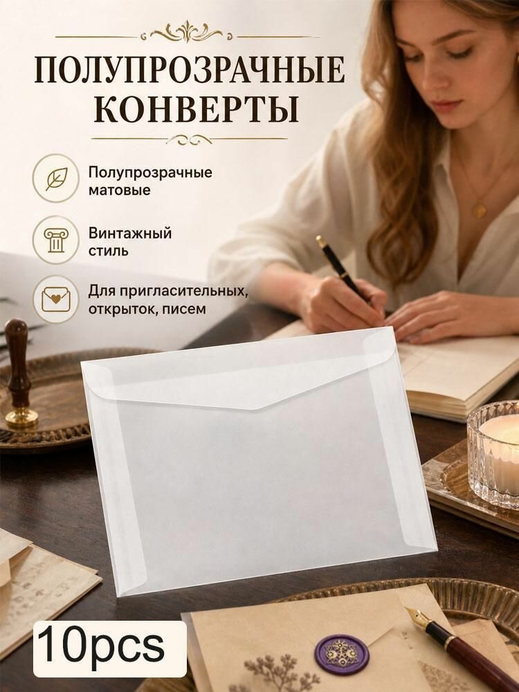 Полупрозрачный конверт из кальки для свадебных приглашений, поздравительных открыток и любовных писем
