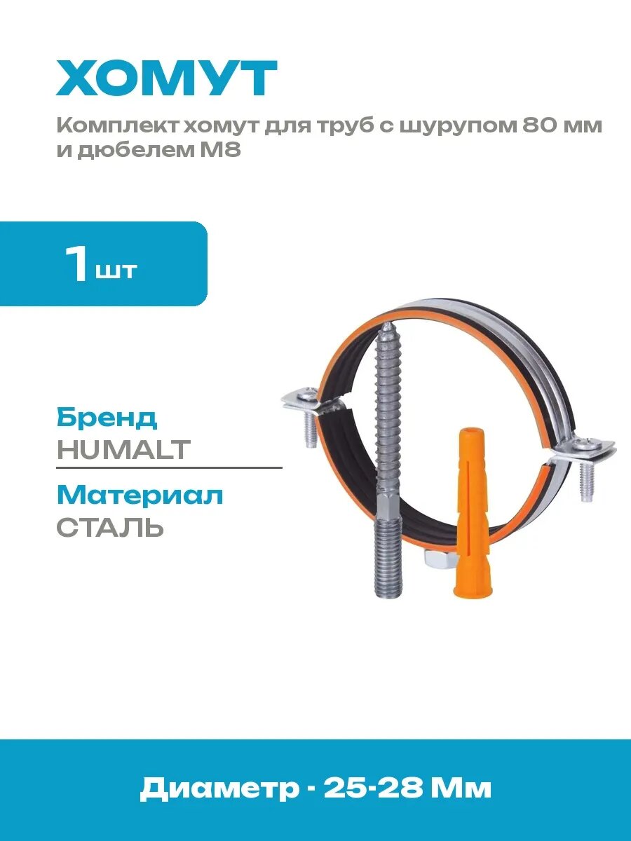 Хомут сантехнический 3/4 дюйма с гайкой шпилькой и дюбелем