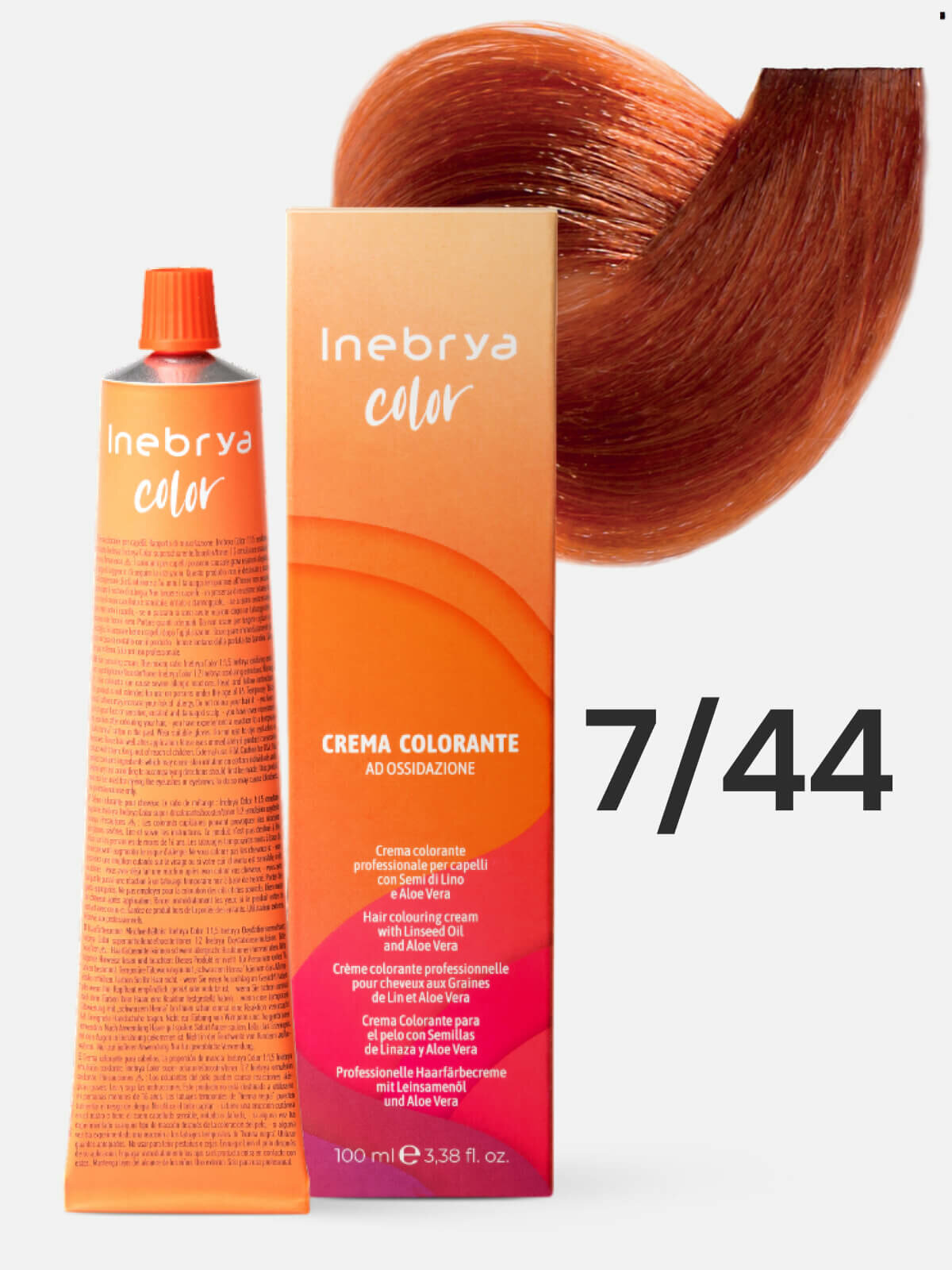 Крем - краска для волос профессиональная Inebrya Color Professional 7/44 Русый Интенсивный медный, 100 мл