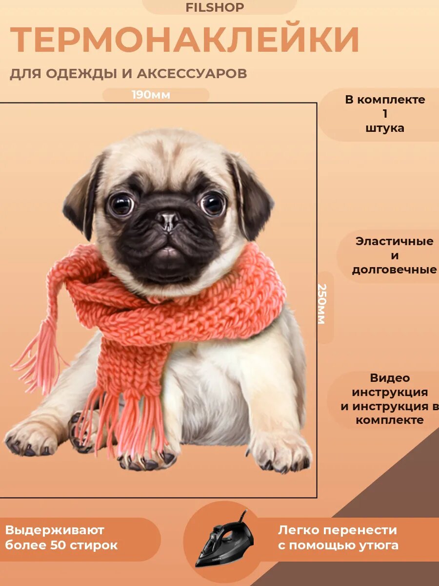 Термонаклейка на одежду мопс
