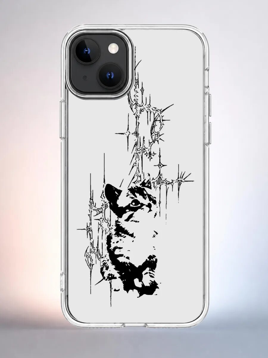 Чехол iPhone 14 готический котёнок силиконовый прозрачный