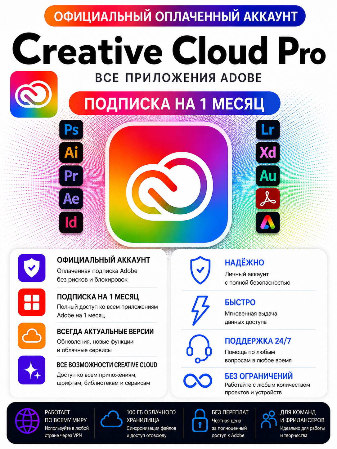 Adobe Creative Cloud Pro готовый оплаченный аккаунт с подпиской на 1 месяц, нейросети Nano Banana и другие, 4к кредитов
