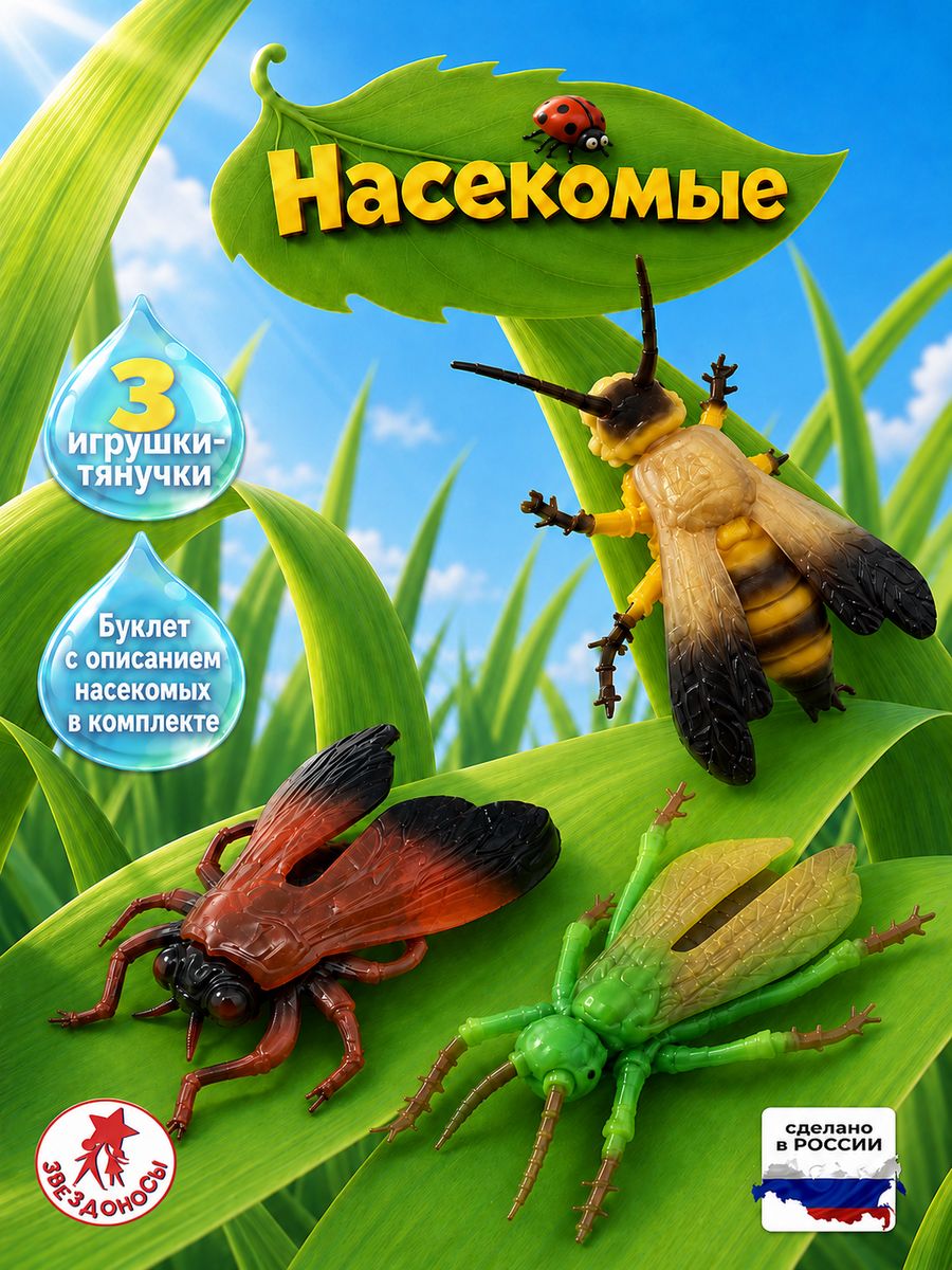 Резиновые антистресс игрушки тянучки Насекомые 3 шт