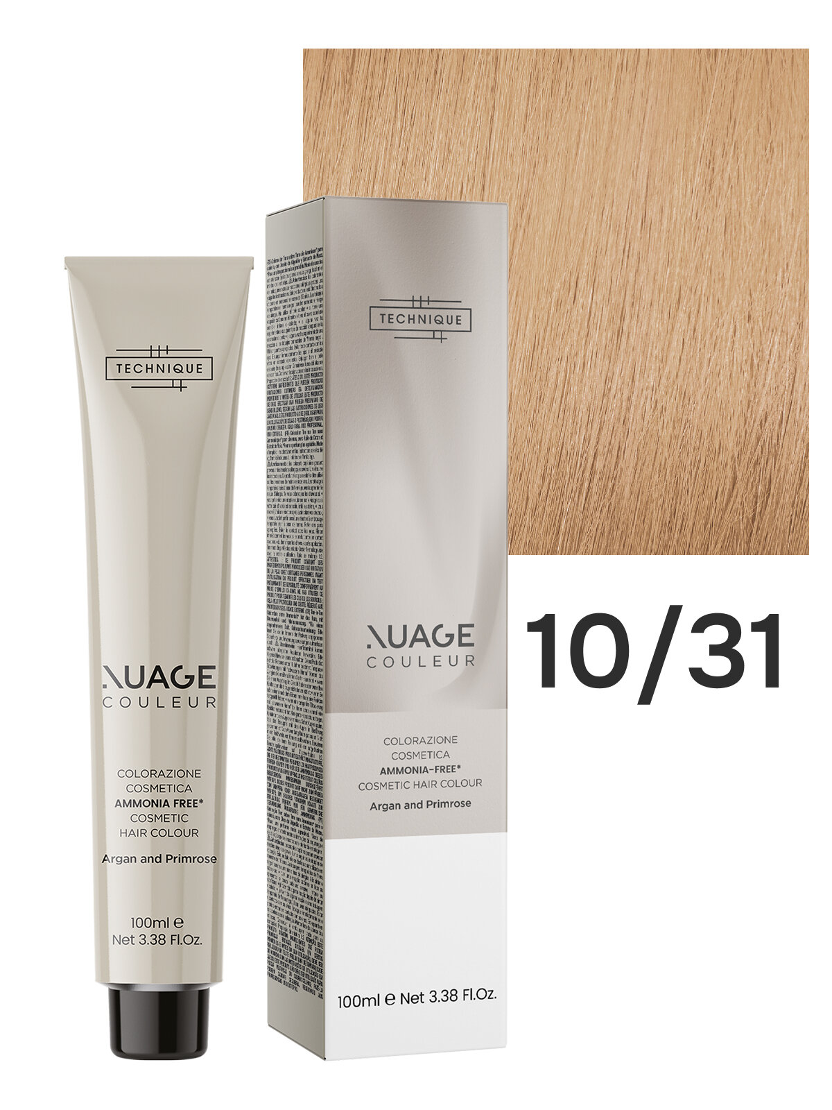 Крем - краска для волос профессиональная без аммиака Technique Nuage Ammonia Free Hair Color Cream 10.31 Светлый блонд Золотисто-пепельный, 100 мл