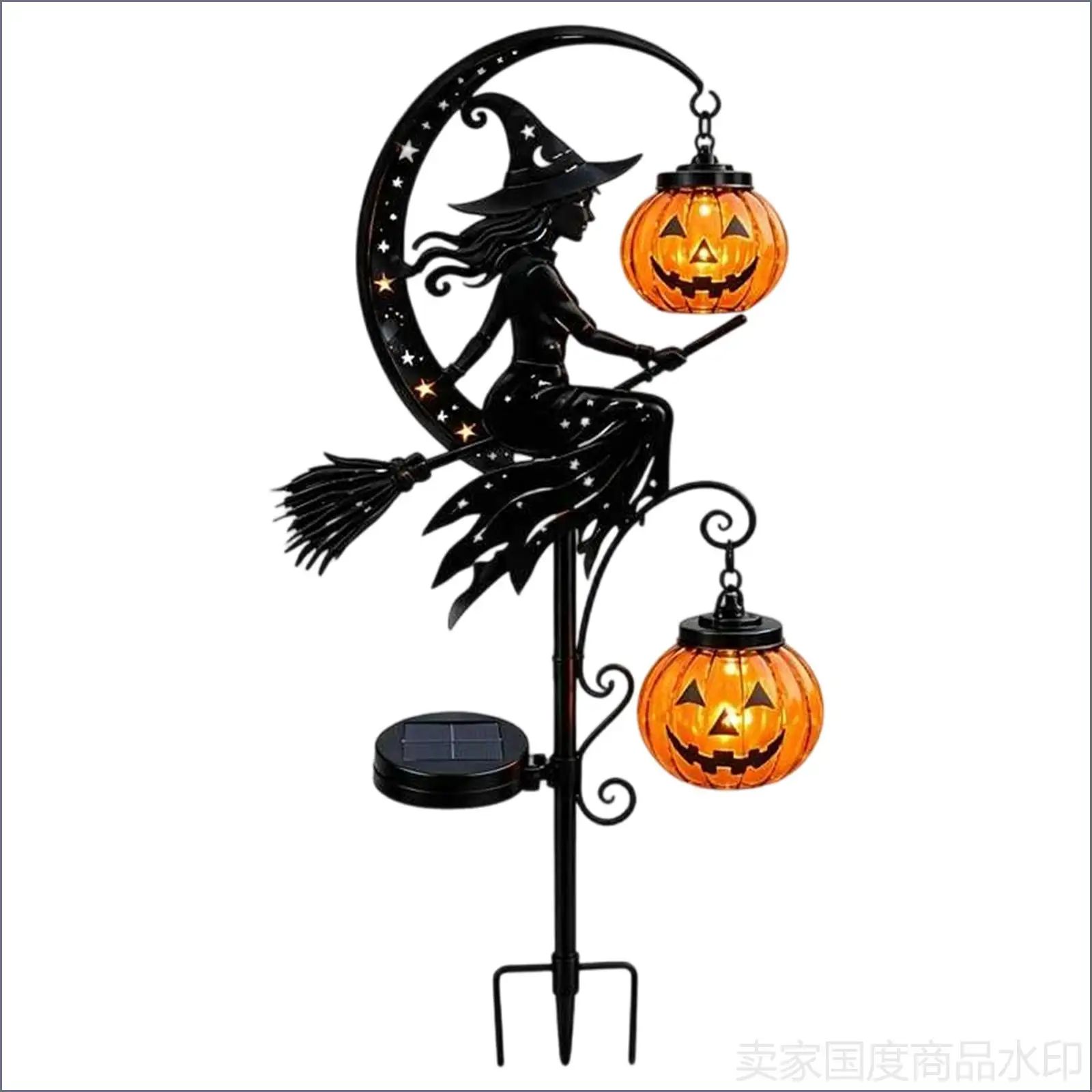 Солнечная уличная гирлянда-фонарь в виде ведьмы и тыквы для Хэллоуина