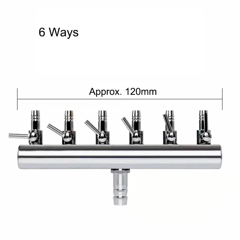 Распределитель аквариумный 6-way, нержавеющая сталь 8mm to 4mm