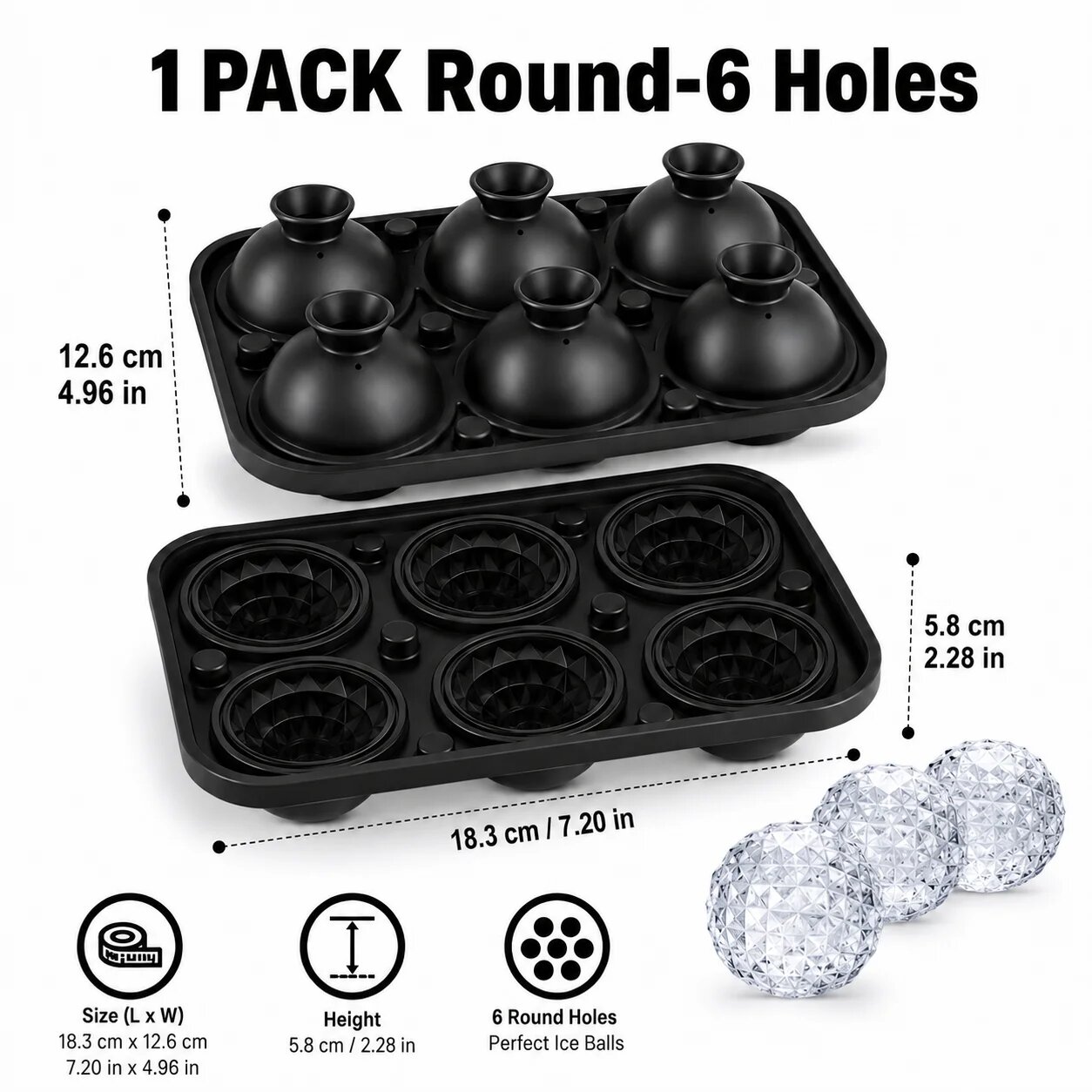 Форма для льда PGY 6 ячеек алмазная 1 PACK Round-6 Holes
