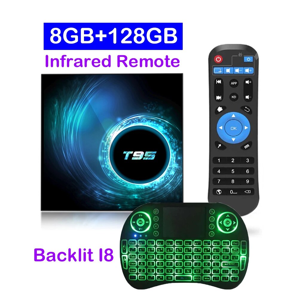T95 Android TV Box 8GB+128GB, EU, ИК пульт, Backlit 18