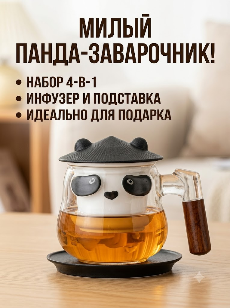 Стеклянная чашка для воды panda, чай и кофе для домашнего офиса, кружка для разделения чая, вместимость 360 мл