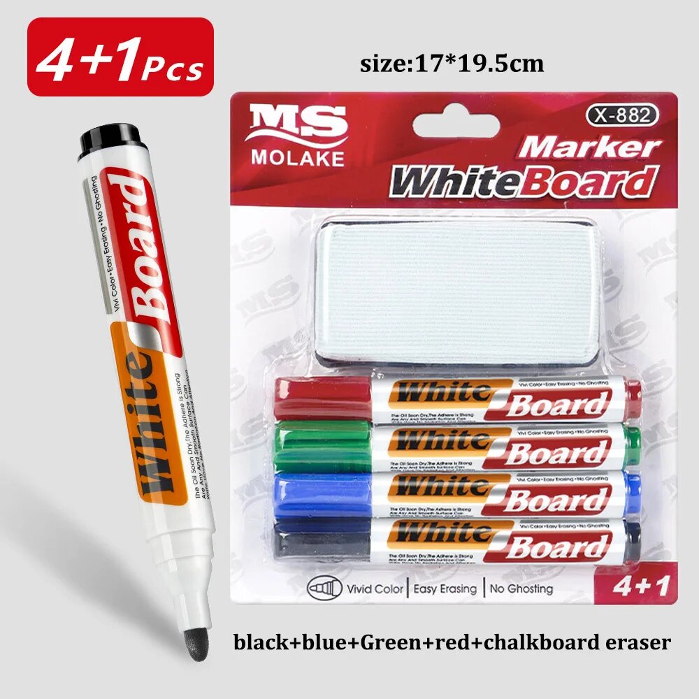 Маркерный набор для доски 3/4/5 шт, черный, синий, красный, ластик 5pcs