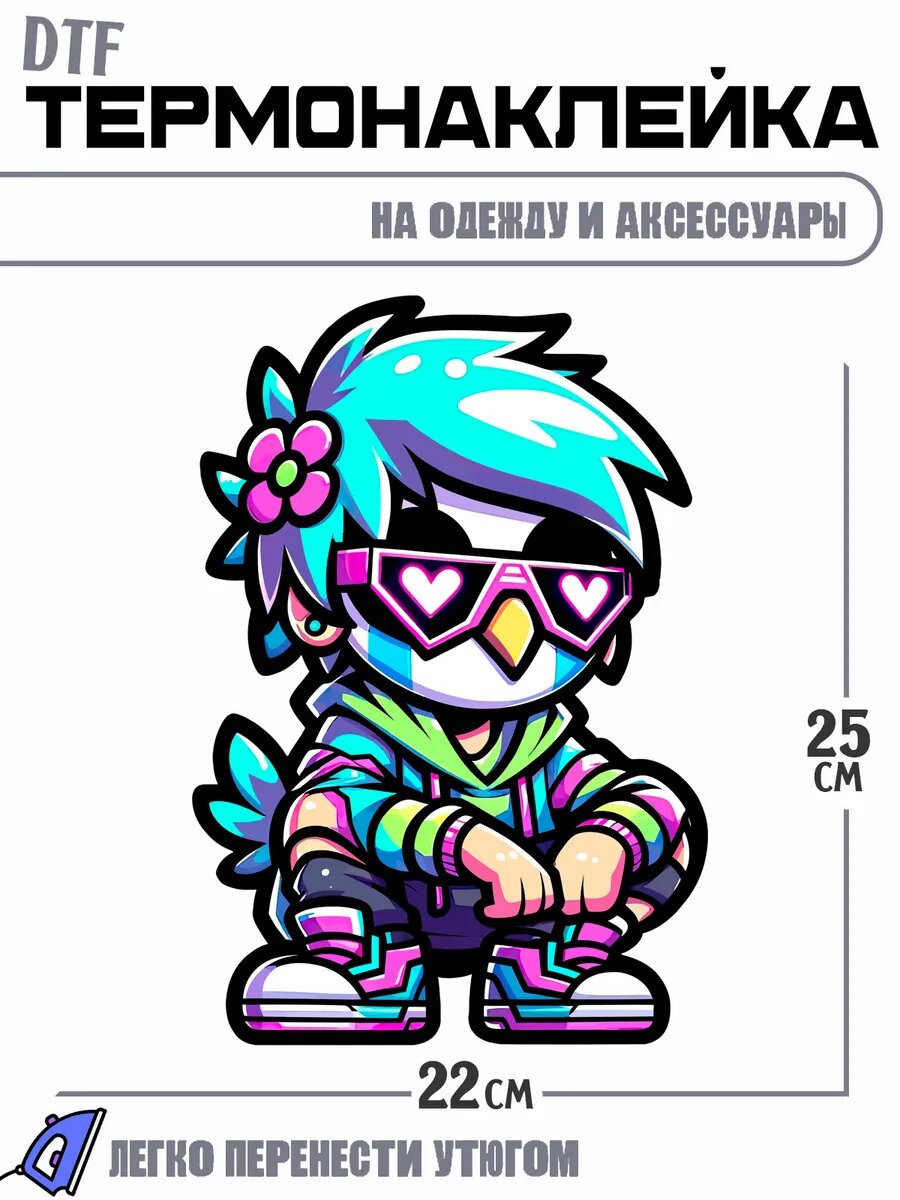 Термонаклейка птица cyberpunk