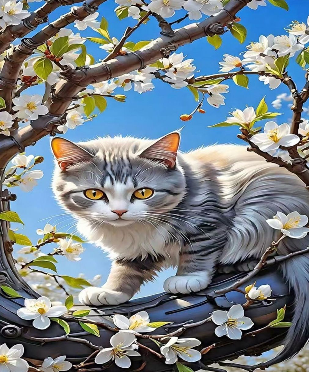 Алмазная мозаика на подрамнике 40*50 "Кошка на яблоне"