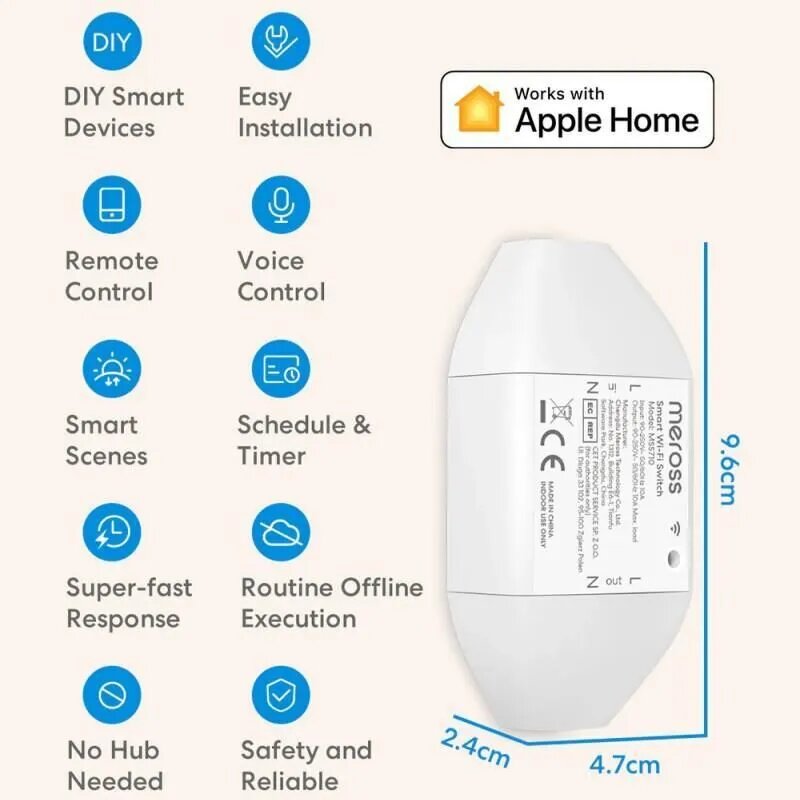 Meross HomeKit MSS710HK умный выключатель с проводом, управление через Apple Home и Siri, дистанционное управление цепью